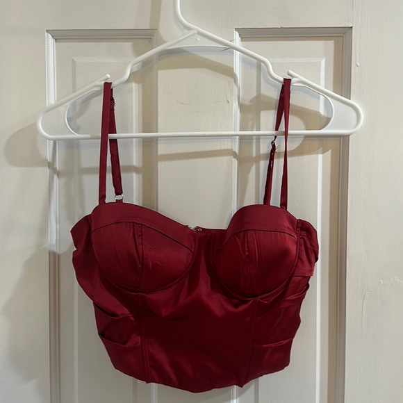 Fashion Nova | Tops | Fashion Nova Red Satin Crop Top S | Poshmark